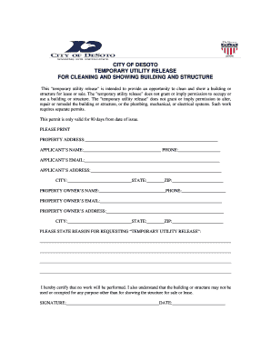 Fillable Online CITY OF DESOTO TEMPORARY UTILITY RELEASE FOR CLEANING ...