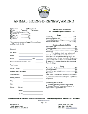 Fillable Online white-salmon Animal License- New Application Fax Email ...