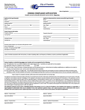 Fillable Online franklinwi ZONING COMPLIANCE APPLICATION - franklinwigov Fax Email Print - pdfFiller