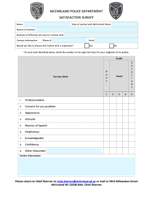 Fillable Online MCFARLAND POLICE DEPARTMENT SATISFACTION SURVEY Fax ...