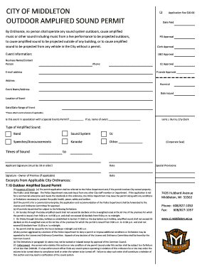Fillable Online CITY OF MIDDLETON OUTDOOR AMPLIFIED SOUND PERMIT Fax ...