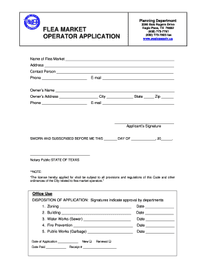 Fillable Online Flea Market Operator Application Fax Email Print ...