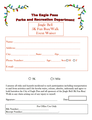 Fillable Online Jingle Bell 5K Fun RunWalk Event Waiver - eaglepasstxus ...