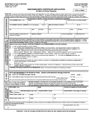 Fillable Online jeffersoncountywi Wisconsin Birth Certificate ...