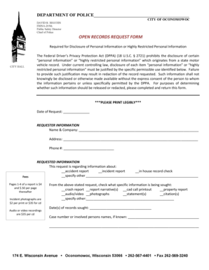 Fillable Online OPEN RECORDS REQUEST FORM - Oconomowoc WI Fax Email Print - pdfFiller