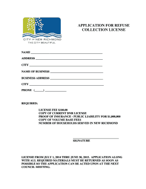 Fillable Online APPLICATION FOR REFUSE COLLECTION LICENSE Fax Email ...