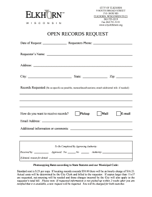 Fillable Online OPEN RECORDS REQUEST - Elkhorn Wisconsin Fax Email ...