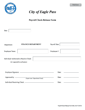 Fillable Online Payroll Check Release Form Fax Email Print - pdfFiller