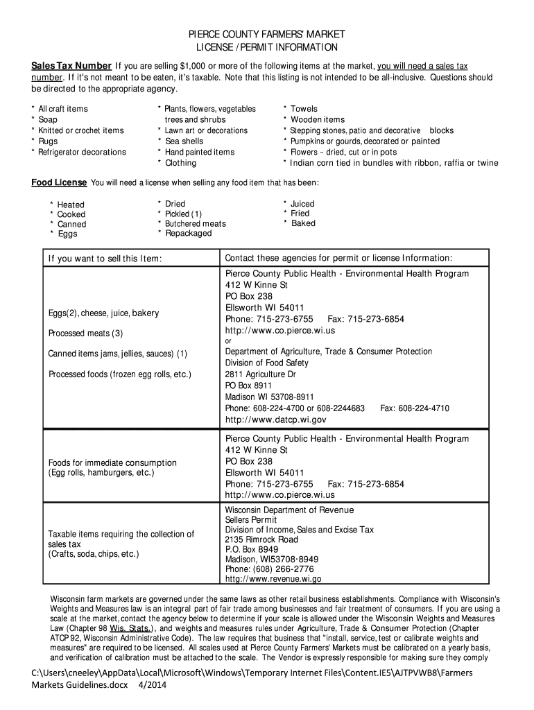 Fillable Online PIERCE COUNTY FARMERS' MARKET Fax Email Print - pdfFiller