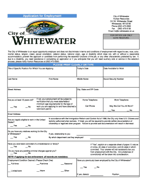 Fillable Online Application for Employment City of Whitewater Human Fax ...