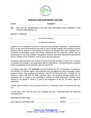 Fillable Online REQUEST FOR TEMPORARY UTILITIES DATE PERMIT RE Fax ...