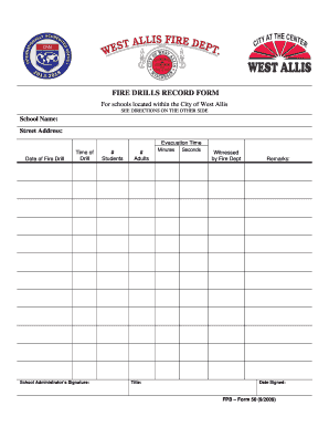 Fillable Online FIRE DRILLS RECORD FORM - West Allis Wisconsin Fax ...