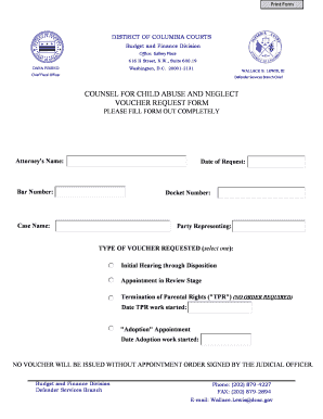 Fillable Online dccourts COUNSEL FOR CHILD ABUSE AND NEGLECT VOUCHER ...