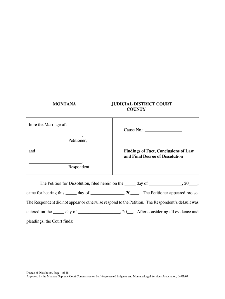 Fillable Online courts mt and Final Decree of Dissolution - courts mt ...