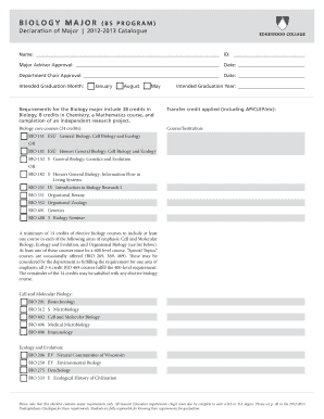 Fillable Online my edgewood BIOLOGY MAJOR BS PROGRAM Declaration of Major 2012 Fax Email Print ...