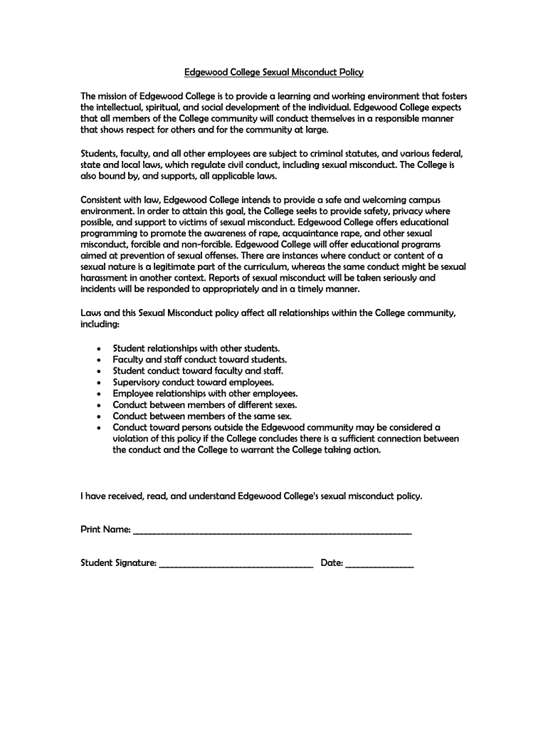 Fillable Online my edgewood Edgewood College Sexual Misconduct Policy Fax Email Print - pdfFiller