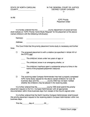 Fillable Online nccourts ICPC Priority Placement Order.doc - nccourts ...