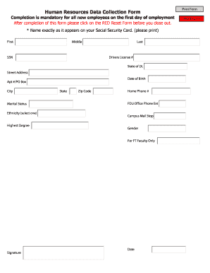Fillable Online Human Resources Data Collection Form Fax Email Print ...