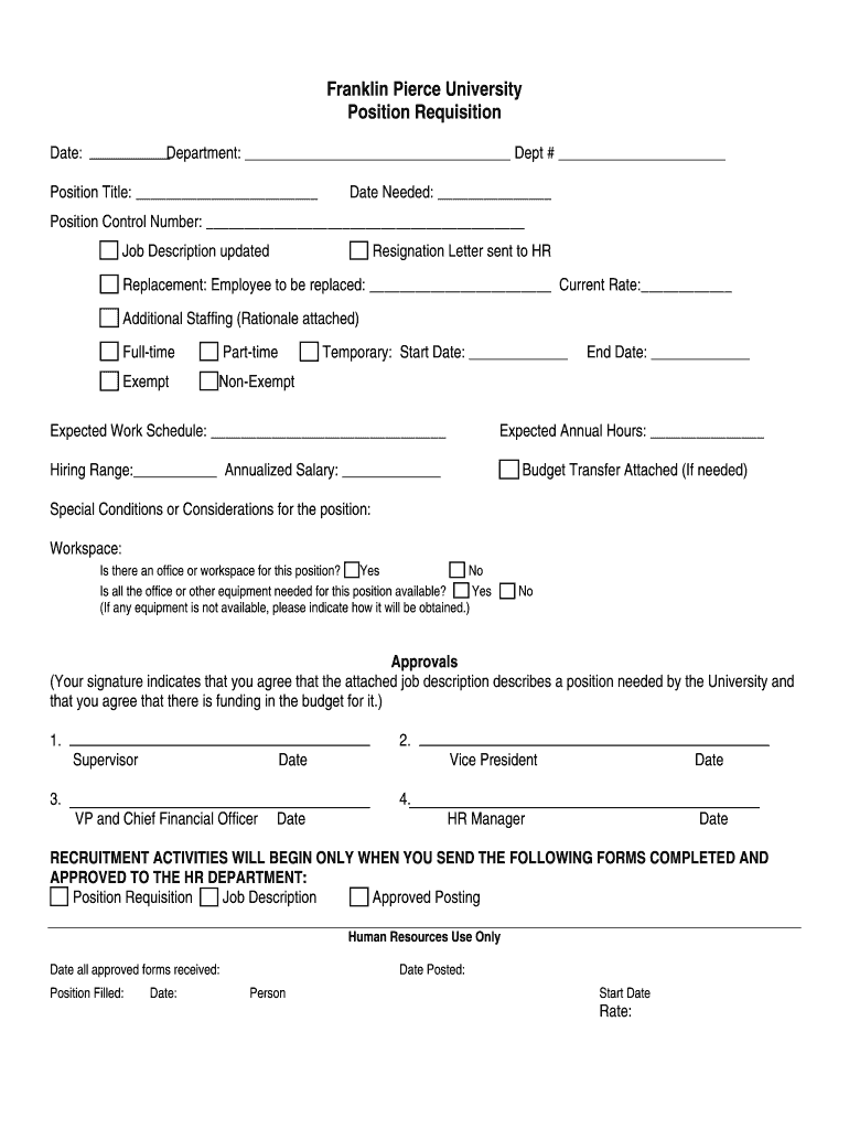 Fillable Online eraven franklinpierce Job Requisition Form #1 - SHRM ...