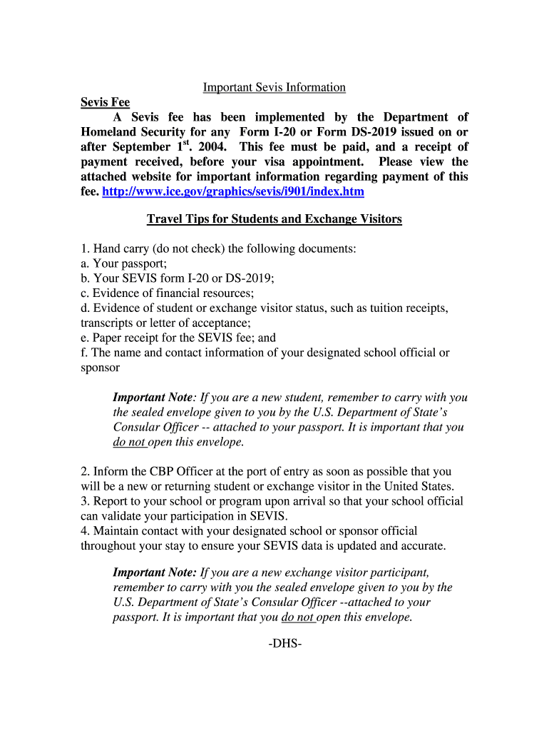 Fillable Online Important Sevis Information Fax Email Print - pdfFiller