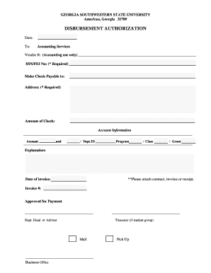 Fillable Online gsw DISBURSEMENT AUTHORIZATION - gswedu Fax Email Print ...