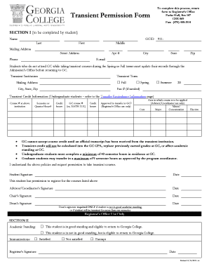 Fillable Online gcsu To complete this process return Transient ...