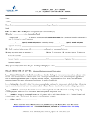 Fillable Online ua immaculata IMMACULATA UNIVERSITY FACULTYSTAFF COMMITMENT FORM - ua immaculata ...