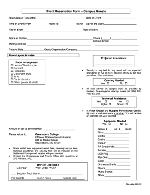 Fillable Online greensboro Event Reservation Form Campus Guests Fax ...