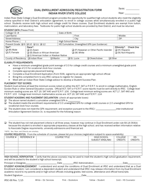 Fillable Online irsc DUAL ENROLLMENT ADMISSIONREGISTRATION FORM INDIAN ...