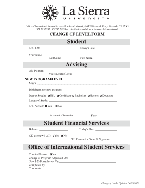 Fillable Online lasierra CHANGE OF LEVEL FORM Student - La Sierra ...