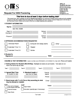 Fillable Online lasierra ODS Proctor Form New May 2012 Master Copy Fax ...