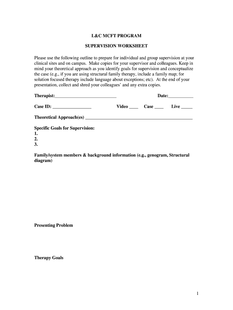 Fillable Online graduate lclark supervision worksheet - blankdoc ...