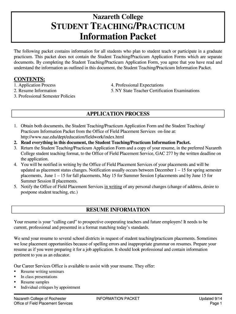 Fillable Online STUDENT TEACHING/PRACTICUM Fax Email Print - pdfFiller