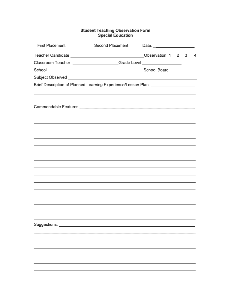 Fillable Online niagara Student Teaching Observation Form Special ...
