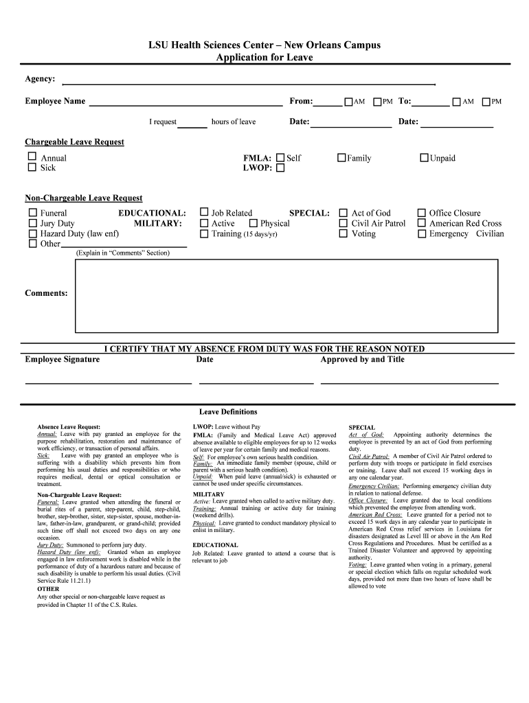 Fillable Online medschool lsuhsc LSU Health Sciences Center New Orleans ...