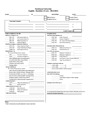 Fillable Online eagle northwestu Northwest University English - Bachelor of Arts - 20132014 Fax ...