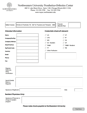 Fillable Online nupoc northwestern Northwestern University Prosthetics ...