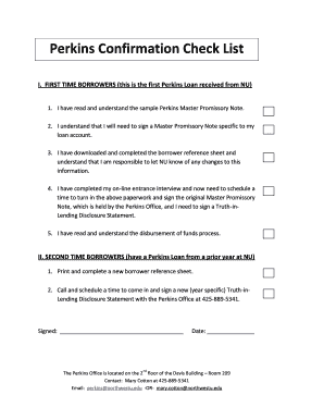 Fillable Online eagle northwestu Perkins Confirmation Check List ...