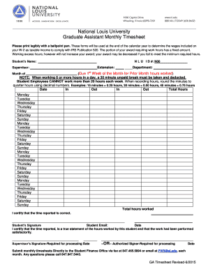 Fillable Online nl National Louis University Graduate Assistant Monthly ...
