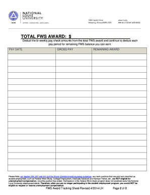 Fillable Online nl FEDERAL WORK-STUDY AWARD TRACKING SHEET Fax Email ...