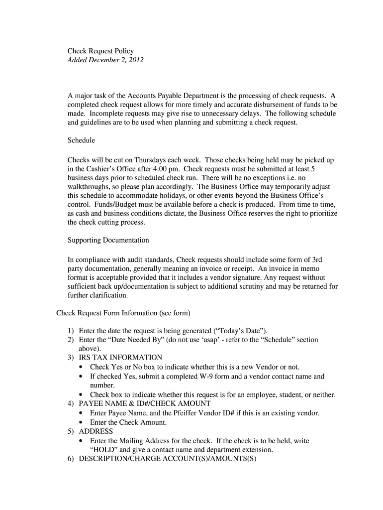 Fillable Online A major task of the Accounts Payable Department is the processing of check ...
