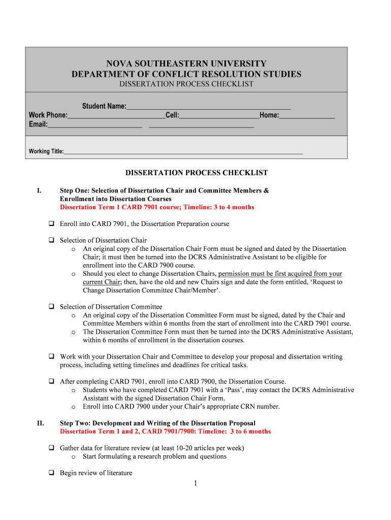 Fillable Online Dissertation Process Checklist - Nova Southeastern University Fax Email Print ...