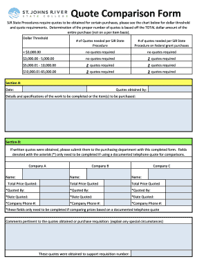 Fillable Online sjrstate Quote Comparison Form - St Johns River State ...