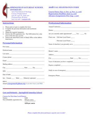 Fillable Online SPRINGFIELD SATURDAY SCHOOL 2016 FALL REGISTRATION FORM ...