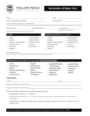 Fillable Online peace Declaration of Major Form - peaceedu Fax Email ...