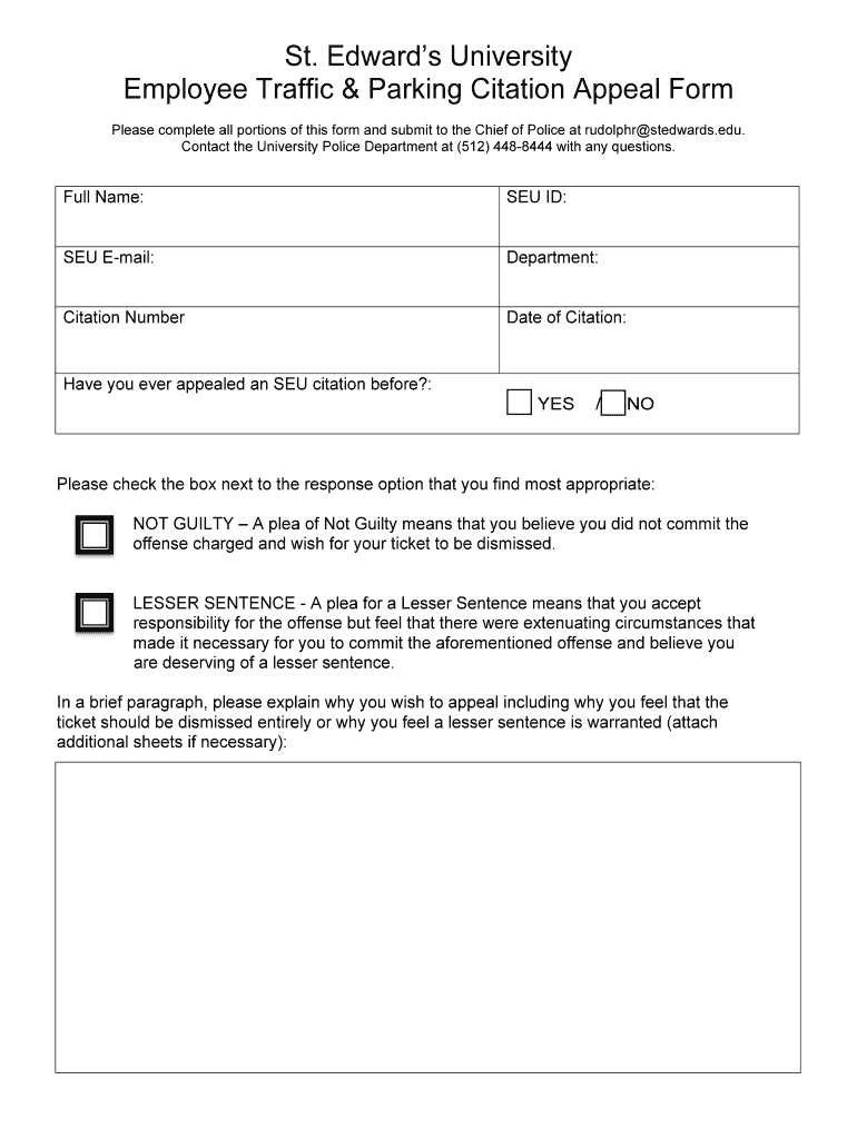 Fillable Online think stedwards Employee Traffic Parking Citation Appealdocx Fax Email Print ...