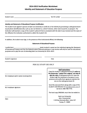 Fillable Online 20142015 Verification Worksheet Identity and Statement ...