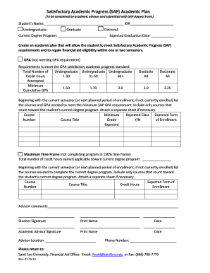 Fillable Online Satisfactory Academic Progress (SAP) Academic Plan (To be completed by academic ...