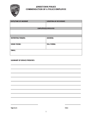 Fillable Online JONESTOWN POLICE COMMENDATION OF A POLICE EMPLOYEE Fax ...