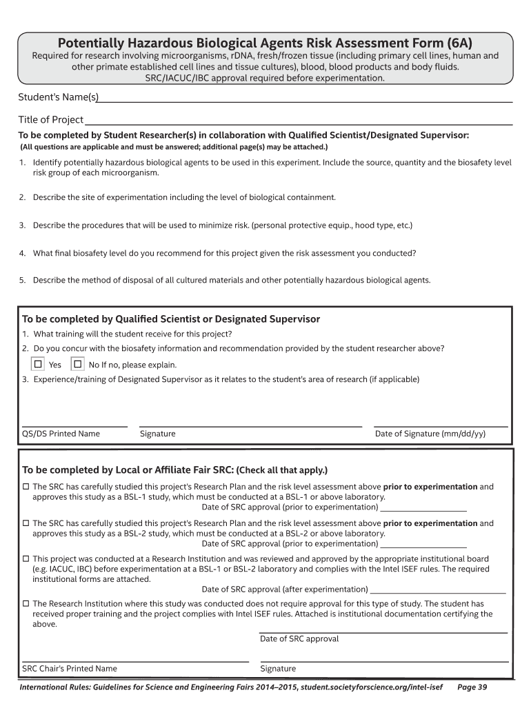 Fillable Online savannahstate Potentially Hazardous Biological Agents ...